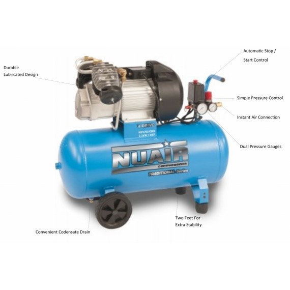 NuAir NDV/100 CM3 2.2KW 8 BAR 100LT Air Compressor